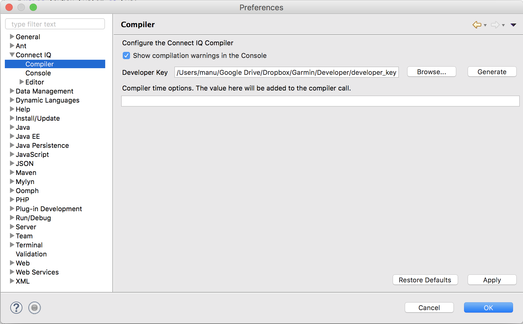 Guide du développeur Garmin Connect IQ : l'installation